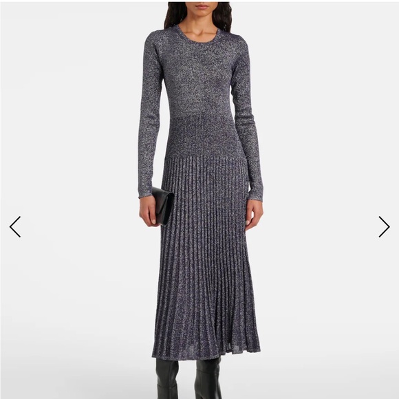 JOSEPH Lurex Diva Dress JF005175Metallic Rib Knit Pleated MidiSize S